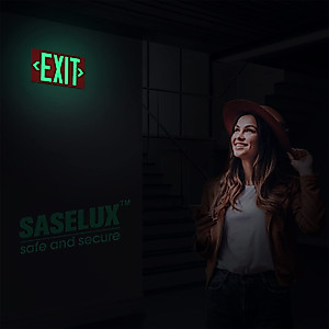 Photoluminescent Exit Sign Aluminum - Adhesive Backing Glow In The Dark - Removable Arrows Included - 12x7 Inches - Non Electrical Red Exit Light For 50 Feet Visibility (1 Pack)