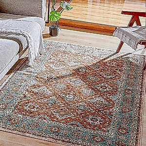 Boho Vintage Area Rug - 5x7 Large Persian Washable Living Room Rug Ultra-Thin Non-Slip Non-Shedding Print Floor Carpet for Bedroom Home