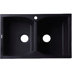 ALFI brand AB3220DI-BLA Drop-In Double Bowl Granite Composite Kitchen Sink, 32", Black