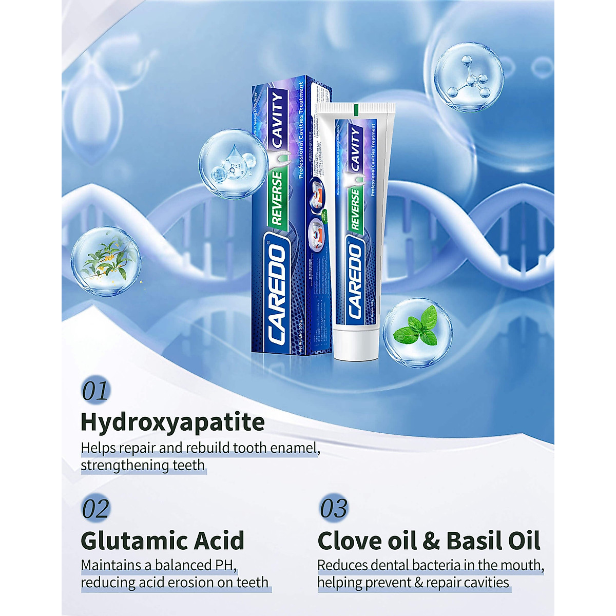 CAREDO Cavity Reversal Hydroxyapatite Toothpaste for Adults, Cavity Tooth Filler as Home Cavity Repair, Fluoride Free Reverse Cavities Treatment for Tooth Decay Repair, Remineralizing Repair 3.52OZ