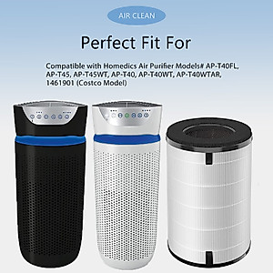 AP-T45 AP-T40FL HEPA Replacement Filter Compatible with 1461901 Homedics Total Clean 5-in-1 Air Cleaner Purifier, AP-T40 AP-T45WT AP-T40WT AP-T45-BK AP-T45-WT AP-T40WTAR, 2 Pack
