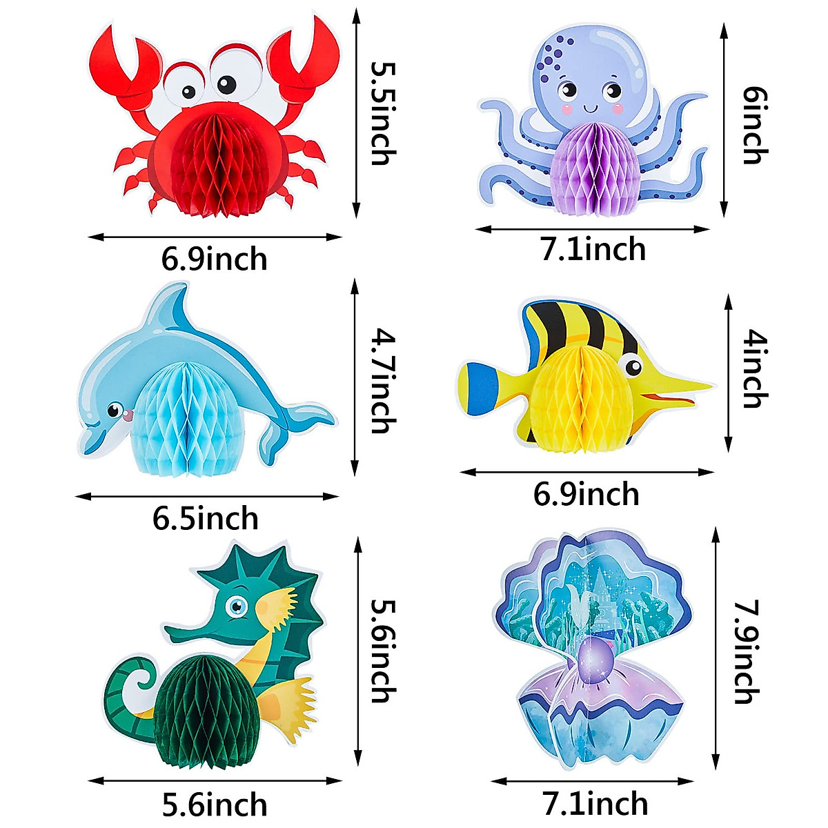 12 Pieces Under The Sea Party Decorations Ocean Sea Animal Honeycomb Centerpiece Ocean Themed Party Table Decoration Fish Sea Creature Mermaid Birthday Centerpiece for Beach Baby Shower Party Supplies