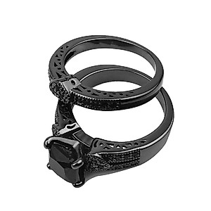 SEniutarm Engagement Love Rings Wedding Bands 2Pcs/Set Fashion Square Cubic Zircon Hearts Finger Rings Party Jewelry for Finger Rings DIY Jewelry Gifts - Black US 9