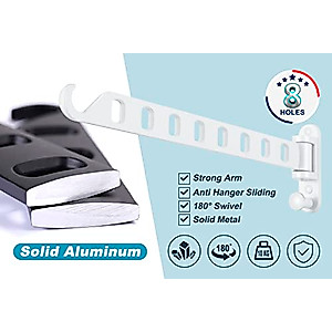 SKIKEN White Closet Hanger with Swing Arm, 8-Hole Heavy Duty Coat Hanger, Space Saver for Closet, Small Drying Hanger Rack for Laundry Room, Bathroom, Sturdy, Aluminum (1Pack, White)