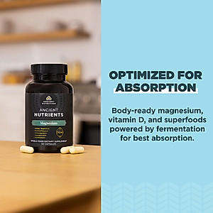 Magnesium Supplement by Ancient Nutrition, Magnesium 300mg with Vitamin D for Immune Support, Adaptogenic Herbs, Enzyme Activated, Paleo & Keto Friendly, 90 Capsules