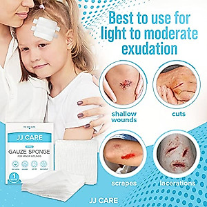 JJ CARE Sterile Gauze Pads 2" x 2" (Pack of 100), 12-Ply Cotton Gauze Pads, Individually-Wrapped Sterile Gauze Sponges, 100% Woven, Non-Stick Medical Gauze Pads for First Aid Kit & Wound Care