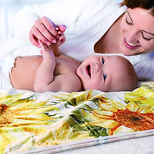 Yoothy Sunflower Baby Monthly Milestone Blanket Girl, Floral Newborns Month Blanket Gift for Baby Shower, Soft Plush Photo Prop Blanket, Wreath &Headband Included, 45''x40''