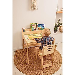 WOOD&ROOM Table with Chair for Children Room, Table for Learnig, Sturdy Table with Chair for Kids, Montessori Table, Art Table with Chair