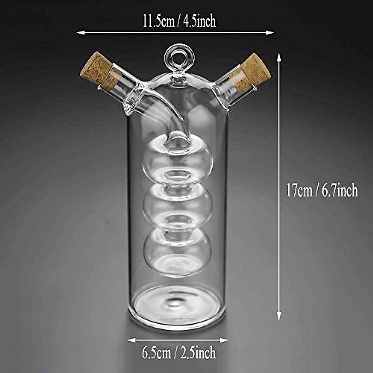 WINAKUI Olive Oil and Vinegar Dispenser Cruet Bottles, 2 in 1 Transparent Glass Oil Bottle, Dual Glass Oil Dispenser Bottles for Kitchen Cooking Container