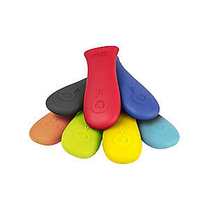 Lodge Pre-Seasoned Cast Iron 5 Piece Set, Black & Silicone Hot Cast Iron Skillet Handle Holder, 5-5/8" L x 2", Red