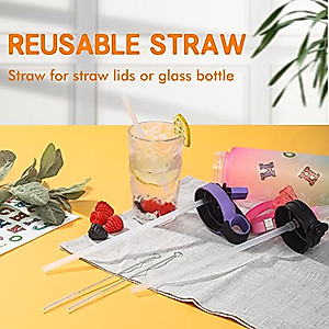 Miracredo 8 PCS Replacement Straws Compatible with Takeya, ThermoFlask, Hydro Flask Wide Mouth Straw Lid Water Bottles, BPA Free, Comes with 2 Cleaning Brushes and Stickers