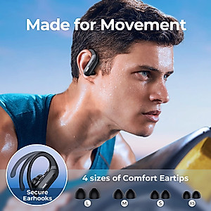 Wireless Earbuds Bluetooth 5.3 Headphones 90 Hrs Playtime Earbuds with Wireless Charging Case Power Display Over-Ear Earphones with Earhooks Waterproof Stereo Headset for Android Phone Workout Black