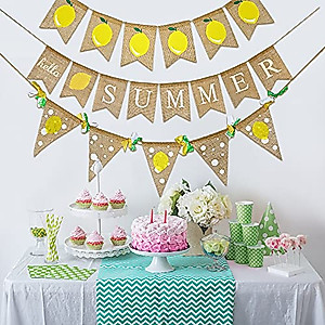 Touman 3 Pieces Summer Lemon Burlap Banner Hello Summer Banner Lemon Themed Banner Flag Garland Summer Lemon Fruit Party Supply for Birthday Anniversary Baby Shower Fireplace Mantel Decoration