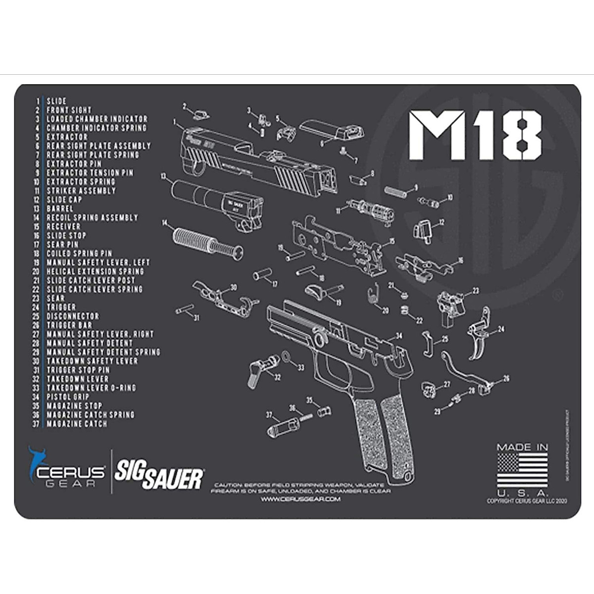 M18 Gun Cleaning Kit & Accessories Compatible with Sig Sauer M18 Pistol Schenatic Cleaning Mat for 22.38 9mm .45 Hoppes Gun Oil & Solvent Clenzoil CLP Cleaner Brush Picks & Patches