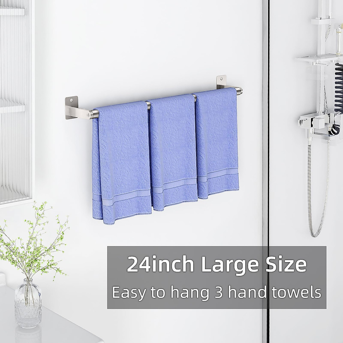 Bathroom Towel Bar, 24 Inch Towel Racks for Bathroom Wall Mounted, Heavy Duty Bath Hand Towel Holder Organizer, Modern Home Decor Towel Rod Bathroom Hardware Accessories, Brushed Silver