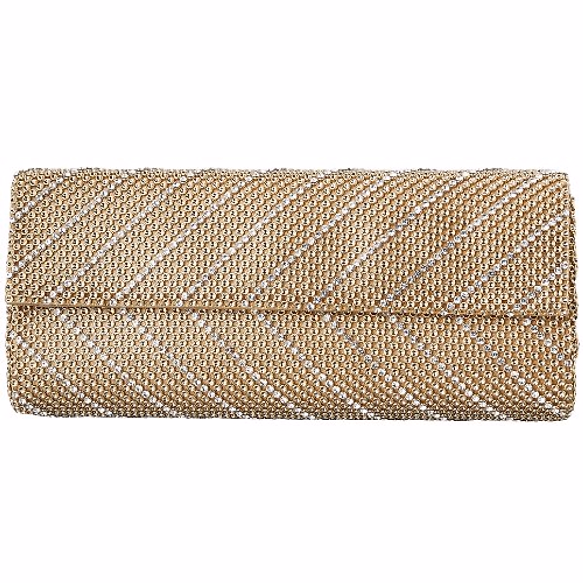 Whiting & Davis Crystal Chevron Flap Clutch,Gold,One Size