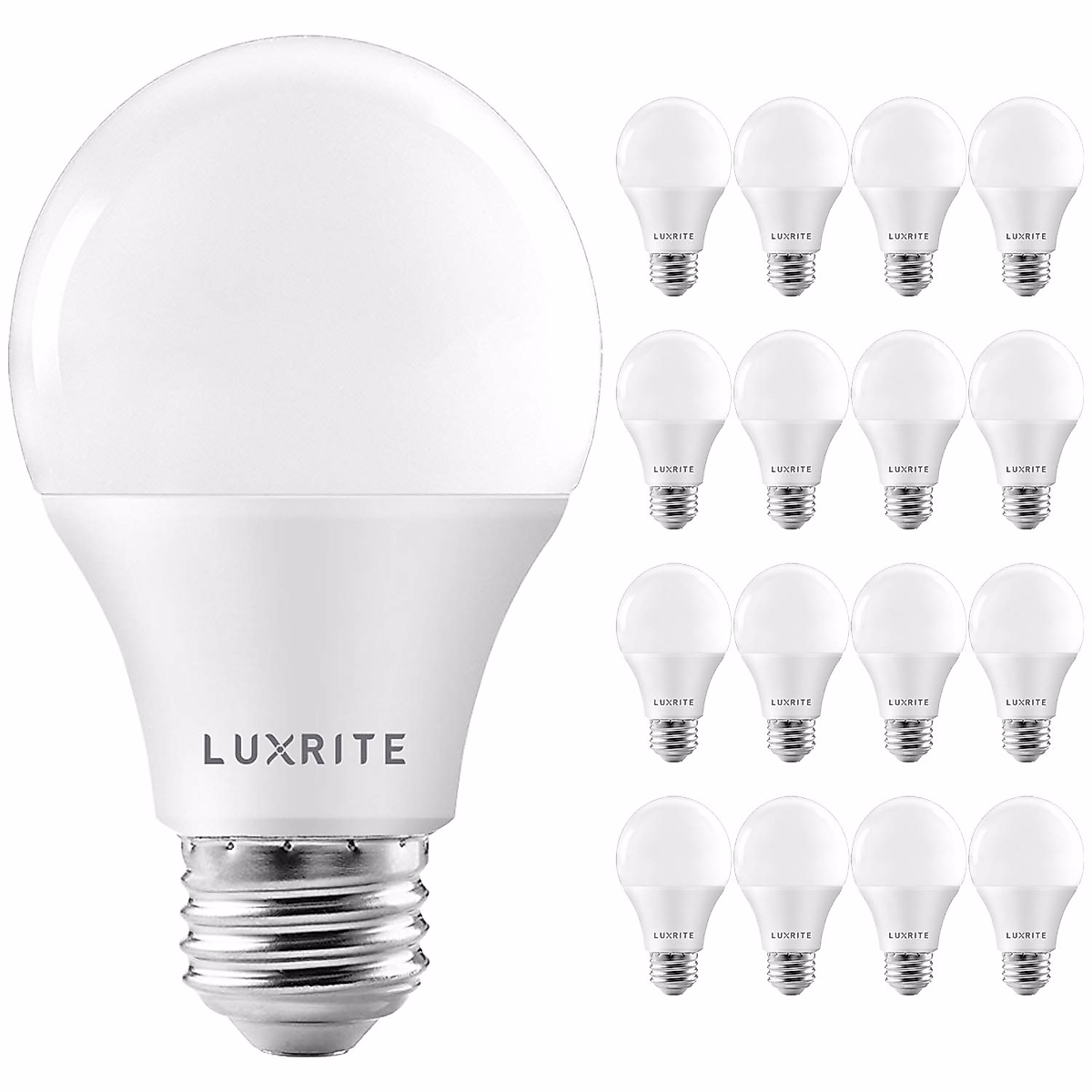 LUXRITE A19 LED Bulb 75W Equivalent, 1100 Lumens, 5000K Bright White, Dimmable Standard LED Light Bulbs 11W, Enclosed Fixture Rated, Energy Star, E26 Medium Base - Indoor and Outdoor (16 Pack)