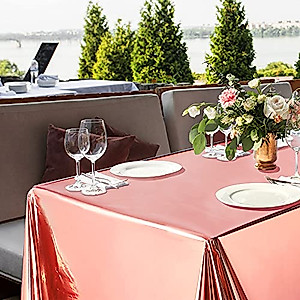 Foil Party Rectangular Table Covers Table Cloth 54 x 108 Inch Shiny Plastic Waterproof Tablecloth Party Table Cover for Wedding Anniversary Engagement Party (Rose Gold, 3 Pieces)