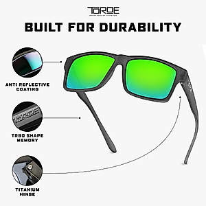 TOROE Special Emerald Green Polarized Polycarbonate Lens Script Sunglasses - Frost Gray TR90 Frame (Frost Gray | Midnight Green Lens)