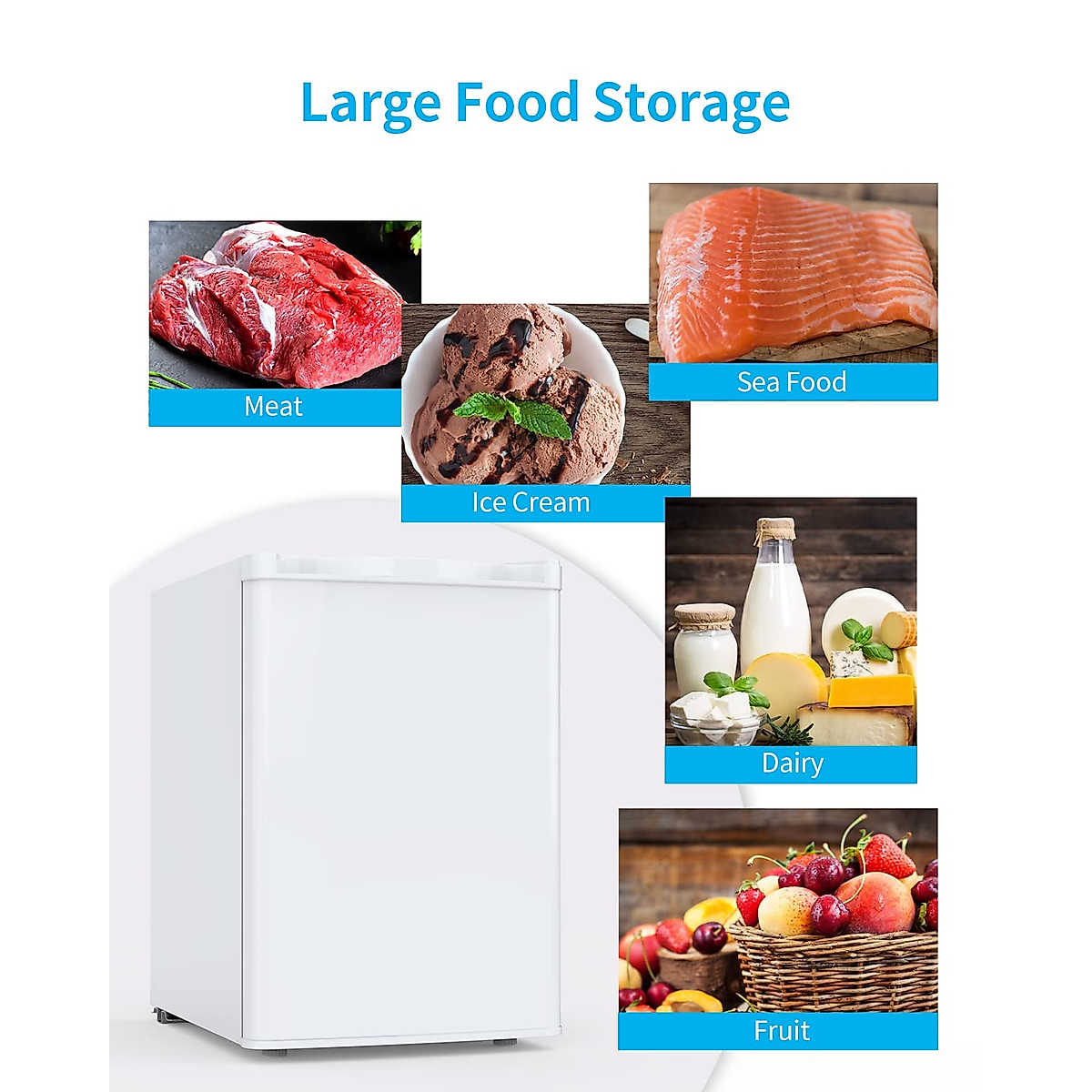 2.1CU.FT Compact Upright Freezer, Mini Freezers Reversible Single Door Table Top for Ice Cream/Breast Milk/Sea Food, Adjustable Removable Shelves, (White)…