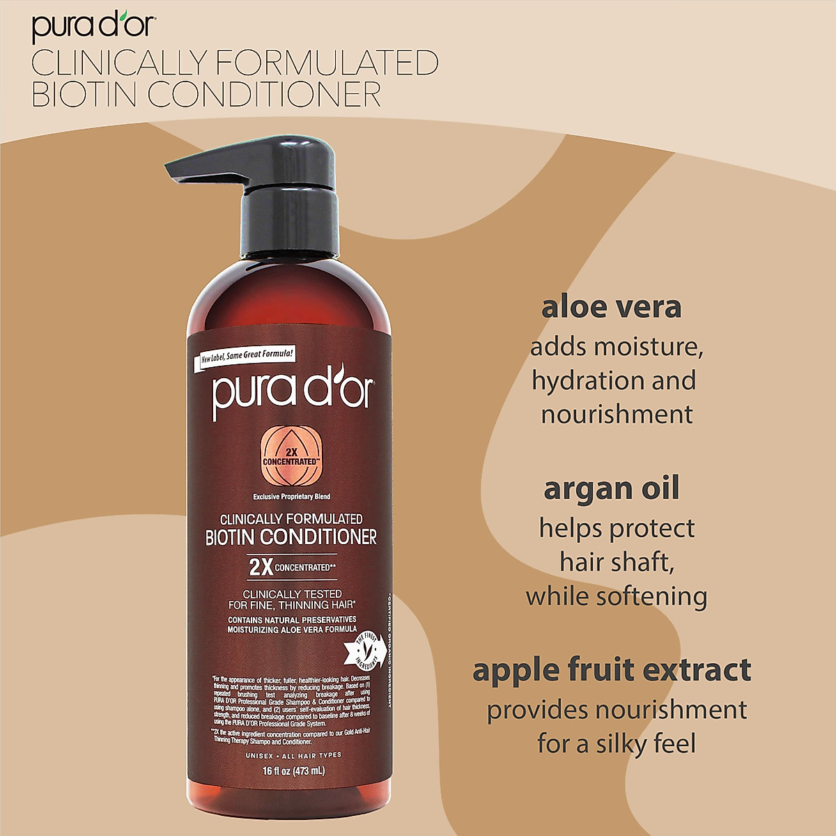 PURA D'OR 16 Oz Professional Grade Clinically Formulated Biotin Conditioner - Daily Hair Care Routine For Thinning Hair - 2X Concentrated DHT Blocker Hair Thickening Products For Women & Men
