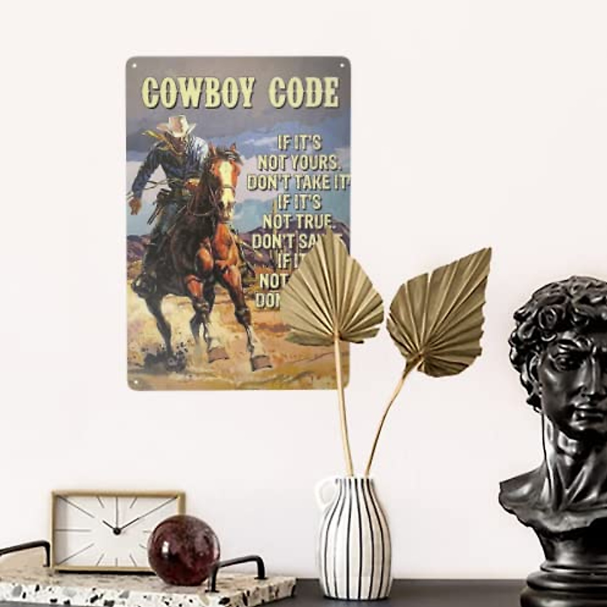 Vintage Tin Sign Art Cowboy Metal Poster Cowboy Metal Tin Signs Cowboy Riding Horse Cowboy Code Poster Retro Metal Logo Poster Home Kitchen Bar Cafe Bathroom Wall Decor Gifts 8x12 inch