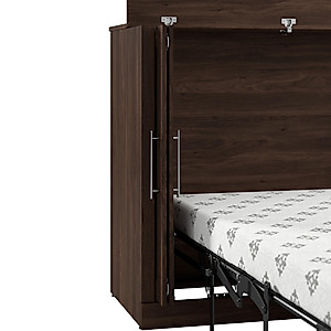 Bestar Pur 75W Murphy Cabinet Bed with Mattress, Space-Saving Sleeping Arrangement for Multipurpose Guest Room or Home Office, Queen, Black Walnut