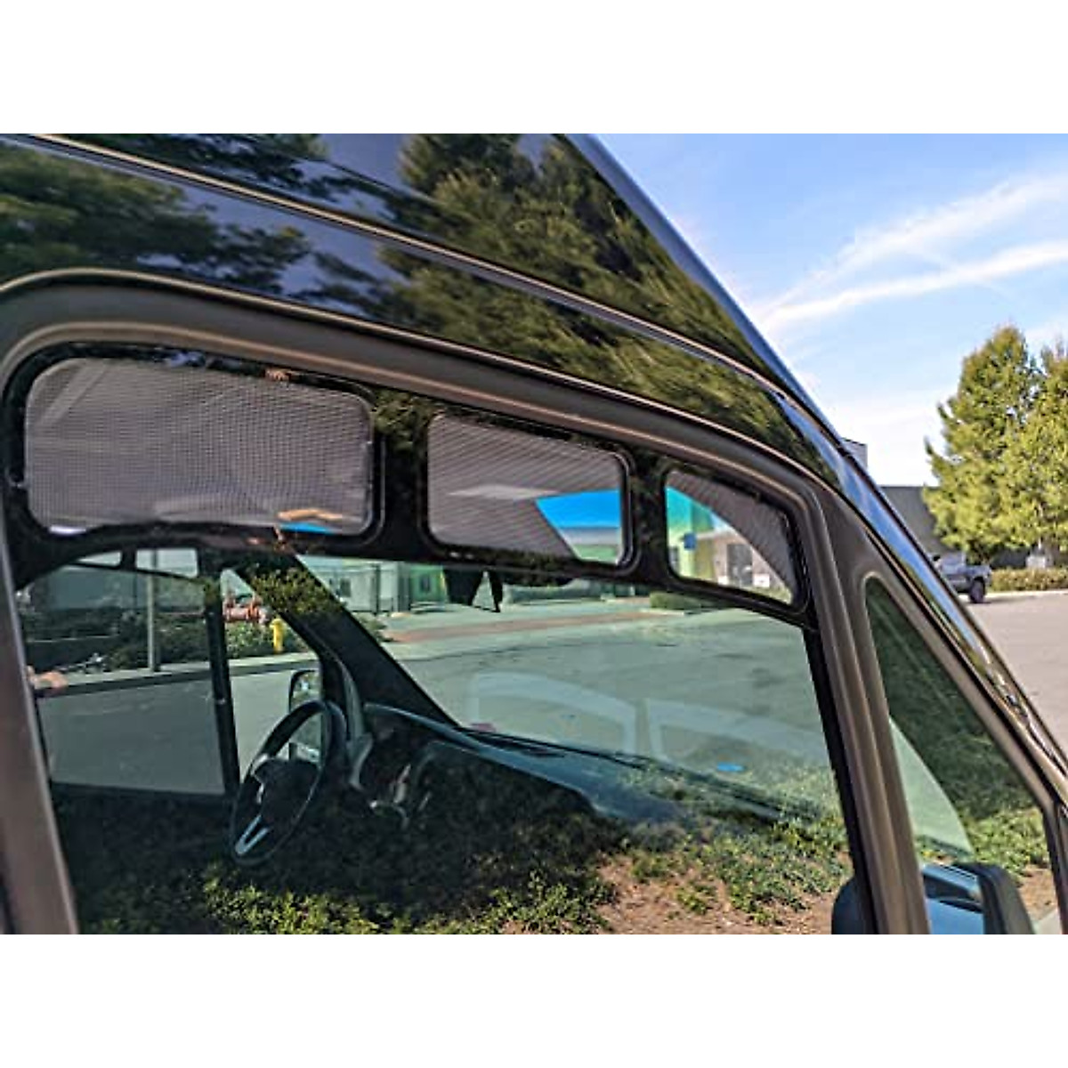 White Top Adventures Bug-out 2.0 Mercedes Sprinter Van window vent screen insert for 2007- Present. Sold as Sets