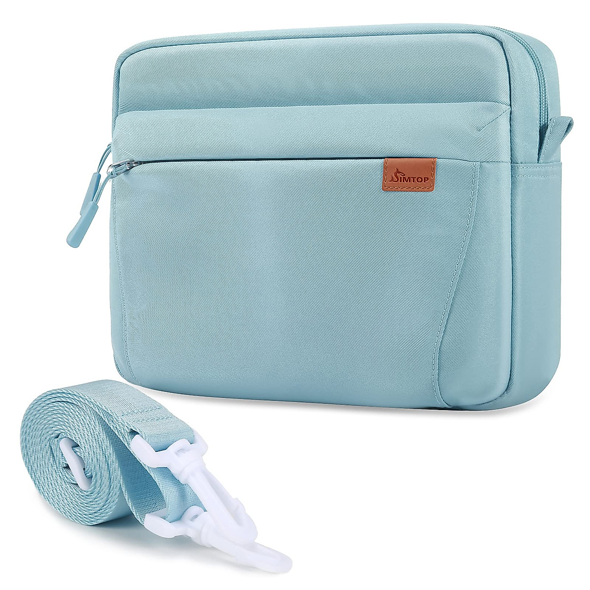 SIMTOP Tablet Sleeve Bag, 11 inch Daily Shoulder Bag for Tablet, Waterproof Crossbody Bag with Smart Organization for Accessories, Essentials Lightweight, YKK Zipper Bag, Polyester (Light Blue)