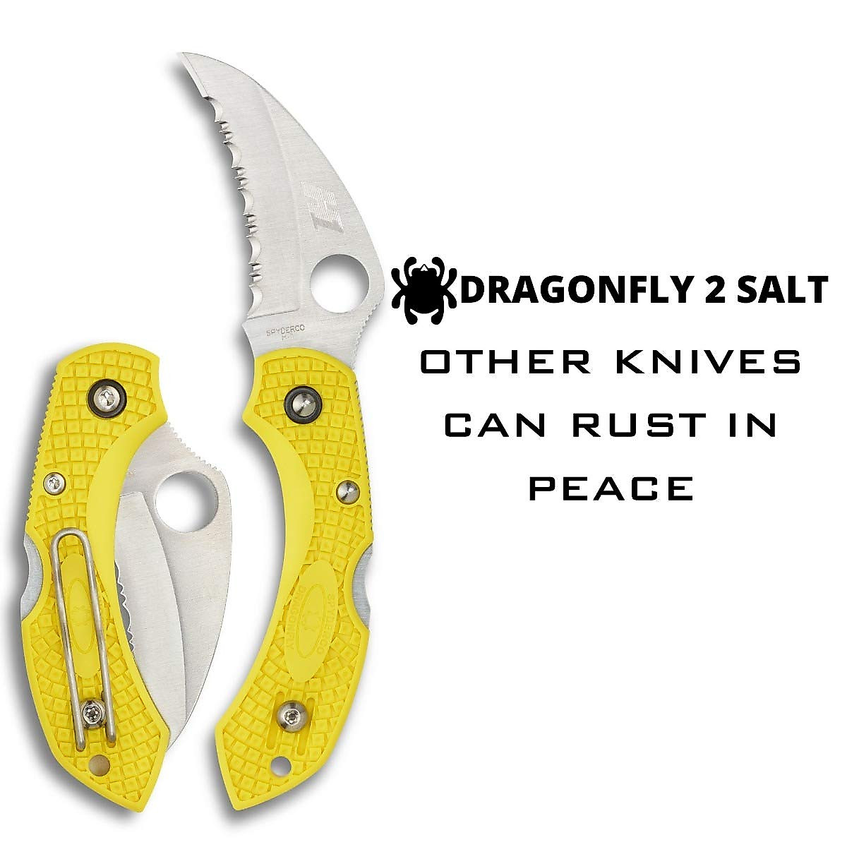 Spyderco Dragonfly 2 Lightweight Salt Knife with 1.97" H-1 Hawkbill Steel Blade and High-Strength Yellow FRN Handle - SpyderEdge - C28SYL2HB