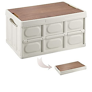 Folding Storage Bin with MDF Lid, 30L Storage Box Container Stackable Shelf Baskets Cloth Closet Car Organizers Outdoor Picnic Transport Box Toy Clothes Books Holder Plastic Collapsible Tote Crate