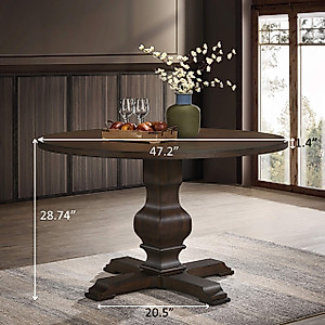 Havre Burnished Oak Finished Wood Pedestal Round Dining Table