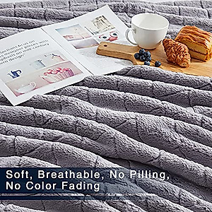 Monbix Faux Fur Throw Blankets Soft Fuzzy Warm, Fluffy Throw Blankets Couch Fleece, Throw Blankets Bed Cozy Machine Washable Plush Thick Comfy Grey Plaid Grid Furry Sofa Textured 380gsm 180gsm 50x60
