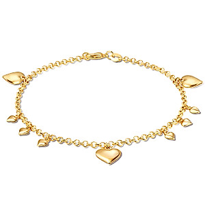 Barzel 18K Gold Plated Heart Ankle Bracelet For Women, 10 Inches - Made In Brazil