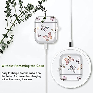 JAHOLAN AirPods Case Cover, Butterfly Clear Case Cute Protective Soft Shockproof Cover with Keychain for Women Girls Compatible with AirPods 2 & 1 Wireless Charging Case - Colourful