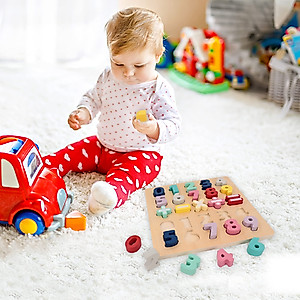 LEO & FRIENDS: Wooden Chunky Number Math Puzzle - 26pc, Colorful Play & Learn Toy, 0-9, Addition-Subtraction-Multiplication- Division, Kids Ages 3+