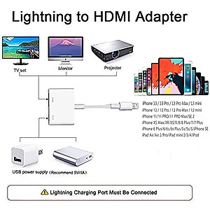 Wahbite iPhone to HDMI Adapter, Lightning to HDMI Cord for iPhone 12/11/XS/XR/X/8/7/SE iPad to HD TV/Monitor/Projector