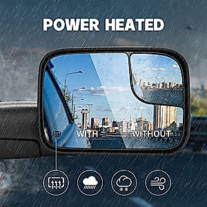 Power Heated Side View Mirror for Left (Driver Side) LH For 2003-2009 Dodge Ram 2500 For 2003-2010 Dodge Ram 3500 For 2002-2010 Dodge Ram 1500 Manual Towing Rearview Mirror