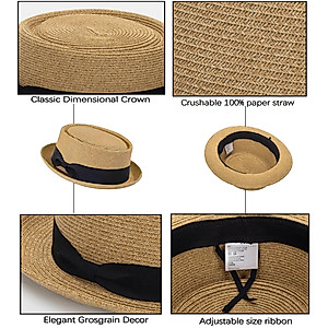 Pork-Pie-Hat-for-Men-Women Straw-Boater-Hat Summer-Sun-Derby-Fedora with Bowknot