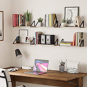 brightmaison BGT 17"x4.5" Monza Floating Shelves for Wall, Wall Bookshelf Living Room Decor, Kitchen Shelves, Rustic Floating Shelf Set for Office, Wall Shelves for Bedroom Burnt Set of 6