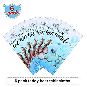Bear Baby Shower Tablecloth Plastic Bear Table Cover We Can Bearly Wait Baby Tablecloth Bear Balloon Star Flower Table Cover for Kids Birthday Party and Baby Shower, 54 x 108 Inch (Blue,6 Pack)