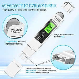 2024 New 4 in 1 TDS Meter - TDS EC & Temperature(°C,°F) Meter,Accurate & Reliable Digital Water Testing Kits for Drinking Water, Tap, Well, Swimming Pool,Hydroponics, Aquarium, RO/DI System (White)