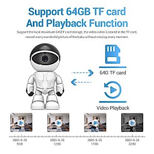 2MP 1080P HD 2.8MM Lens Security Robot Camera WiFi Wireless IR 10M Motion Detection Auto Tracking Built-in Microphone AI Humanoid Detection PTZ IP Camera Day/Night Vision