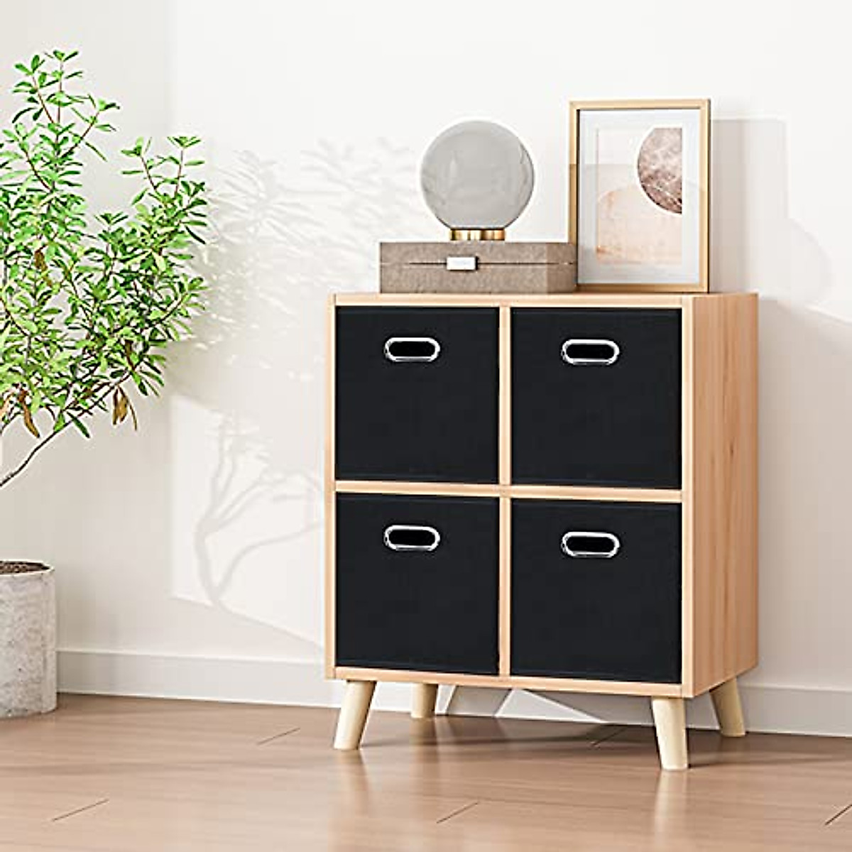 STOREONE 13 Inch Cube Organizer Bins ,Black Fabric Storage Bins，Foldable Storage Bins Basket with Dual Handles Fabric Organizer Bins and Storage Box，Set of 3,Black