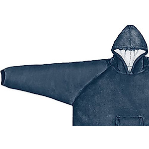 Premium Wearable Hooded Sweater Blanket for Adult Women and Men 37"x32" - Super Soft, Lightweight, Microplush, Cozy and Functional Throw Blanket (Navy Blue)