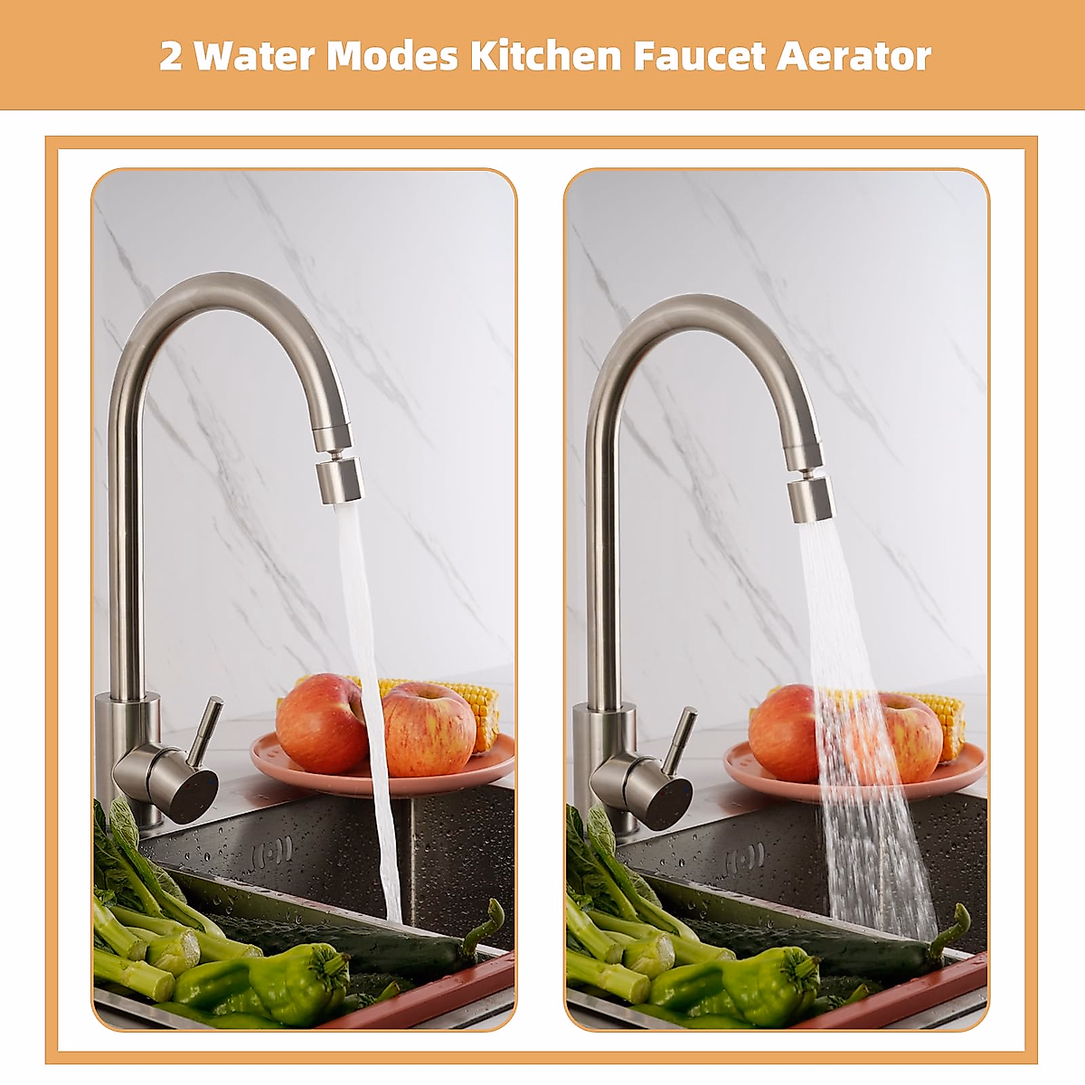 Hibbent NSF/ANSI/CAN 61 Certified Faucet Aerator, CUPC Certification 360 Degree Swivel Kitchen 2-Flow Sprayer Splash-Proof Water Saving Faucet Extender- 55/6 Inch-27UNS Female Thread, Brushed Nickel