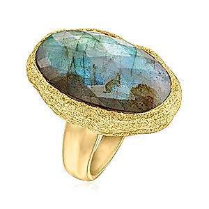 Ross-Simons Oval Labradorite Textured and Polished Ring in 18kt Gold Over Sterling. Size 8