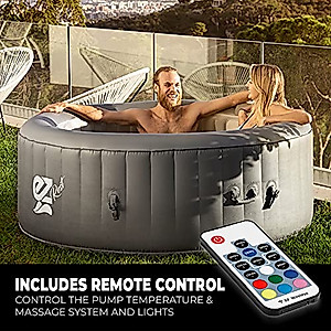 SereneLife Outdoor Portable Hot Tub - 82'' x 25'' 6-Person Round Inflatable Heated Pool Spa with 130 Bubble Jets, Filter Pump, Cover, LED Lights, and Remote Control