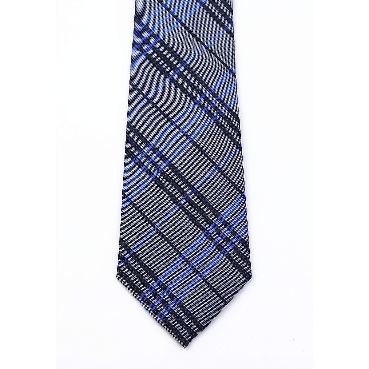 Men's Blue Grey Ties Trendy Tartan Plaid Narrow-width Wedding Necktie for Grooms Thin Blue Line Tie