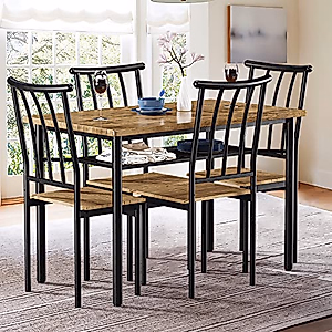 Amyove Dining Room Set for 4 Kitchen Table and Chairs for 4 with Storage Rack, Rustic